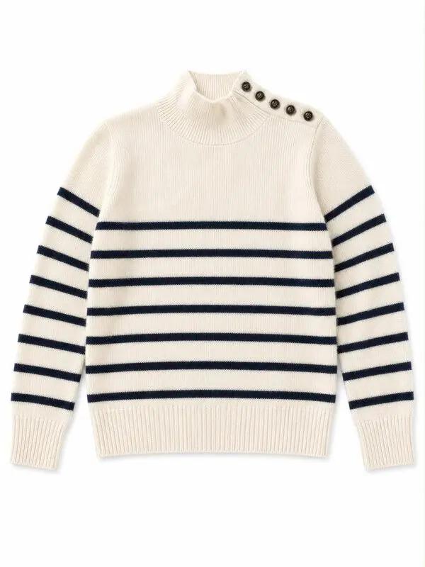 MAISON LOINTAINE Pure Prestige Cashmere Breton Stripe Sweater With Anchor Button Detail