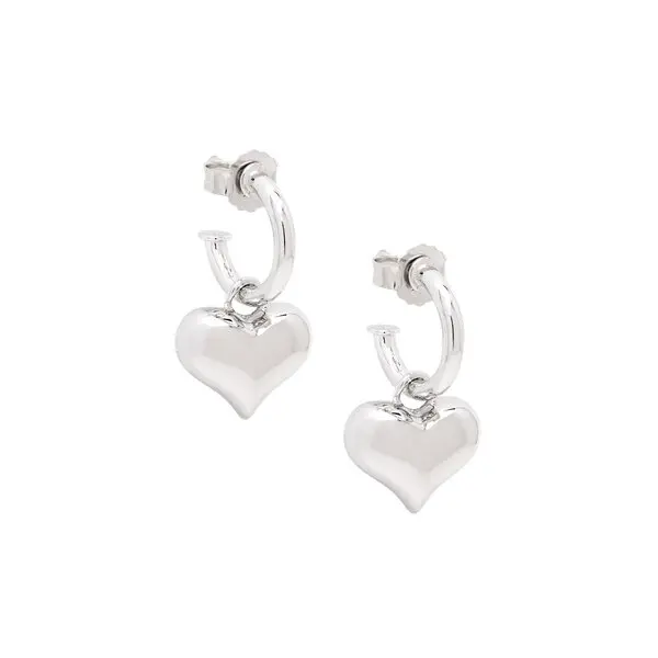 SEVEN SAINTS Puffy Heart Dangle Hoop Earrings, White Rhodium - Silver