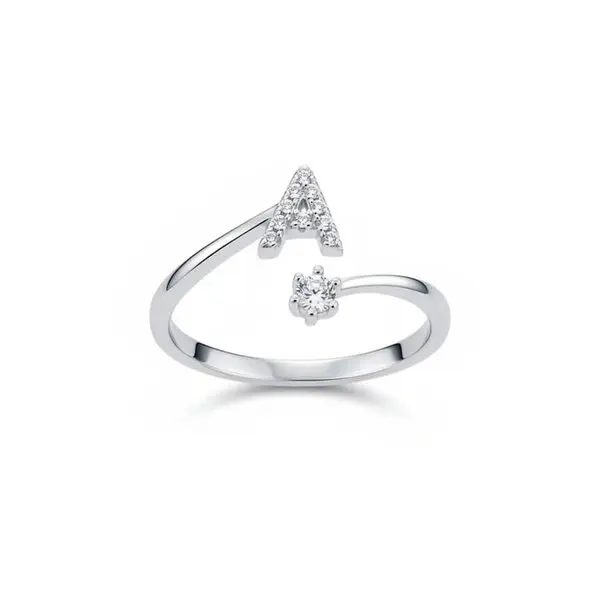 ANGEL BAROCCO Diamond Initial Letter Ring - Silver