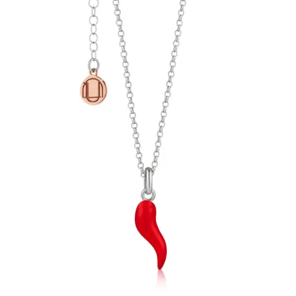 UNALOE And Red Enamel Cornicello Necklace – Italian Handmade Good Luck Charm - Silver