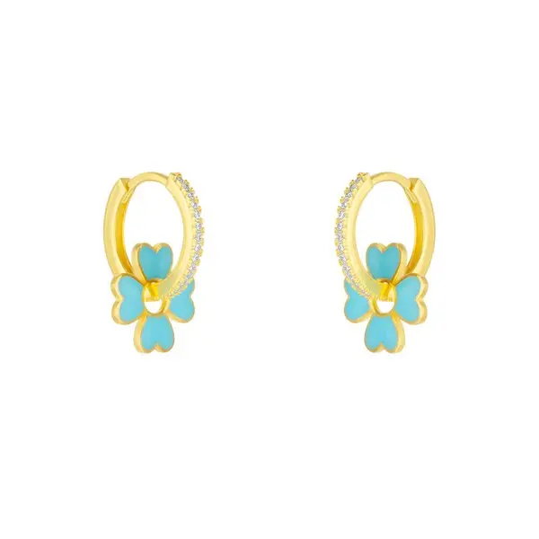 SPERO LONDON Sterling Silver Enamel Clover Earrings Turquoise - Gold
