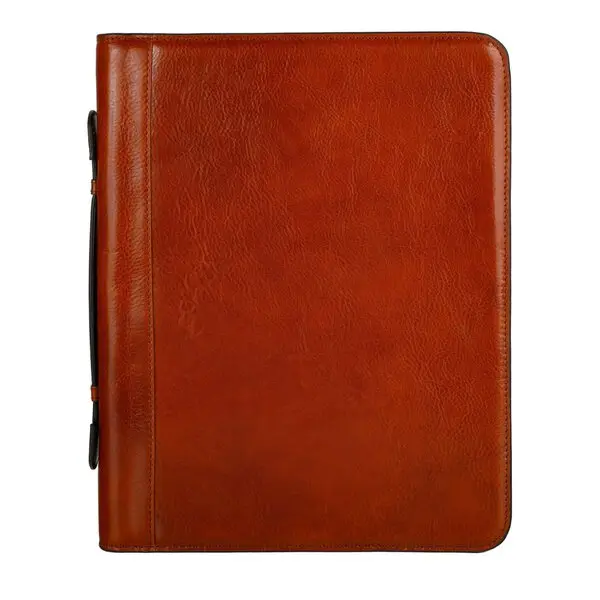 TIME RESISTANCE Leather Portfolio With Binder In Cognac Joy In The Morning - Brown