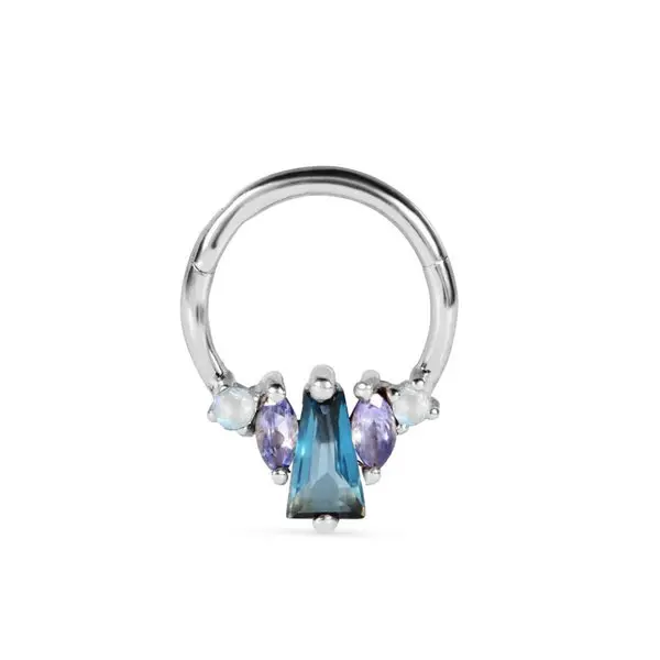 ZOHREH London Blue Topaz, Tanzanite & Moonstone Baguette Daith Hoop Sterling - Silver