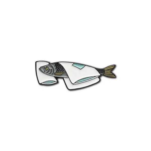 MAKE HEADS TURN Blue / Grey Enamel Pin Herring Under A Blanket - Blue/grey