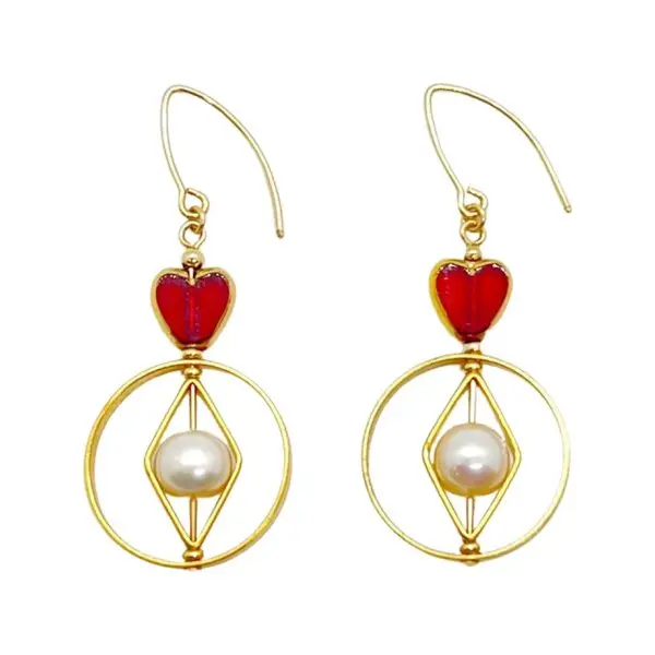 ARACHELI STUDIO Geometric Heart X Pearl Earrings - Red