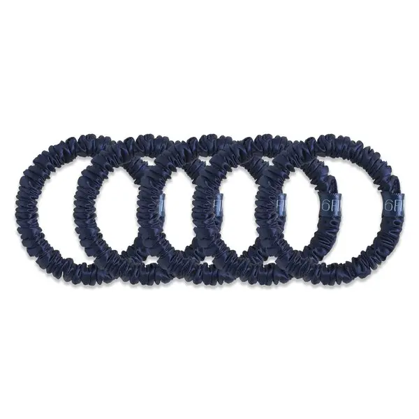 6FIFTYTWO® Pure Mulberry Slim Silk Scrunchies Navy - Blue