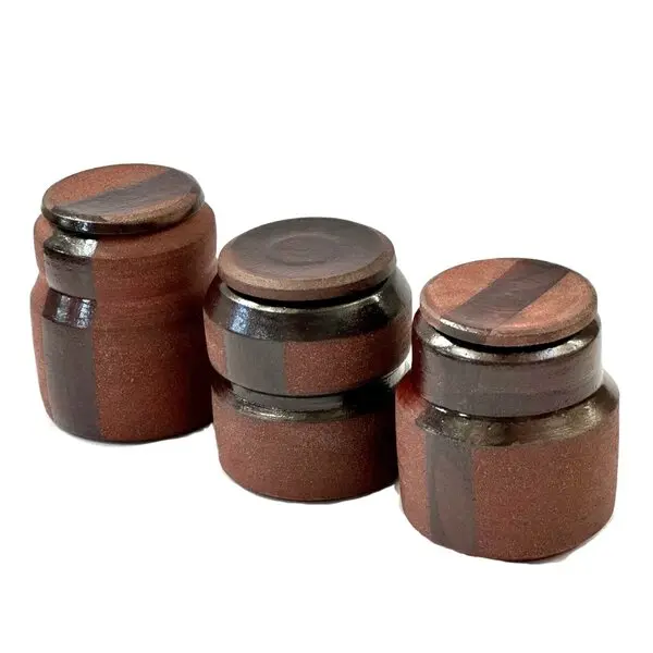 CLAY AND LIMES Red / Brown Handmade Ceramic Jar Trio - Red/brown