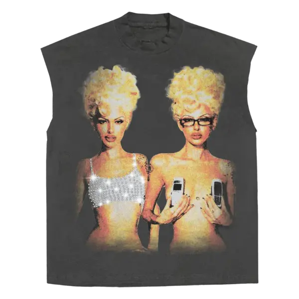 WORKS OF MADNESS Blondes Rhinestone Sleeveless Tee