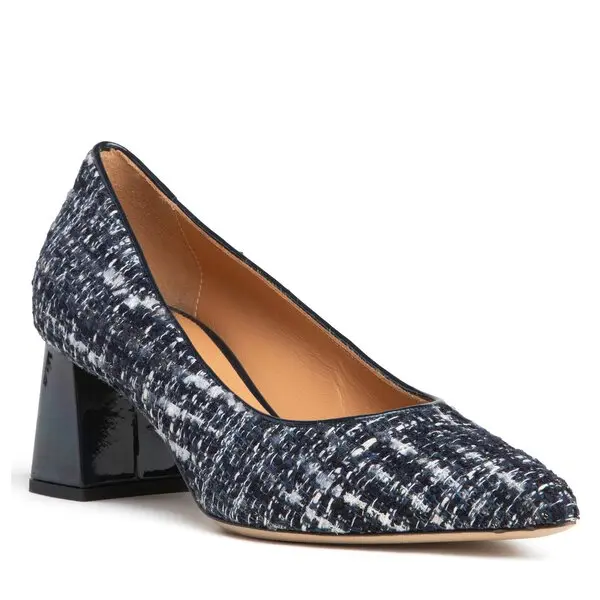 BEAUTIISOLES BY ROBYN SHREIBER Corina Navy Leather & Tweed Pump With Block Heel For Work& Evening - Blue