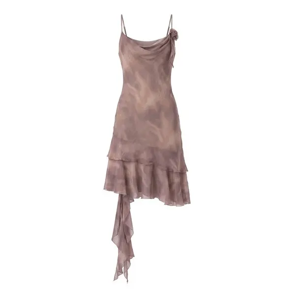 BELSIZE25 Lu Print Nude Silk Slip Short Dress - Pink