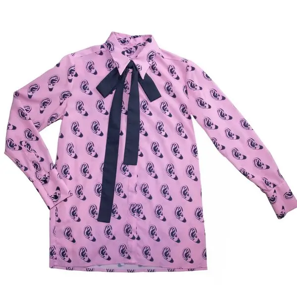 ABSURDE Ears Shirt With Navy Bow - Pink