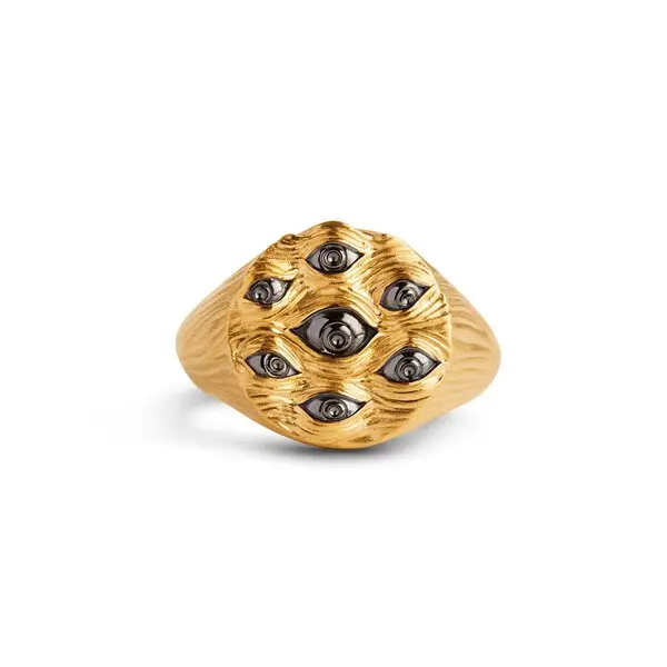 KASUN LONDON Eyes Of Many Signet Ring – & Black Eyes - Gold