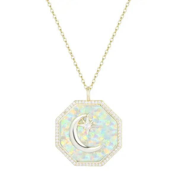 KAMARIA Octagon Moon Medallion Necklace Opal - White