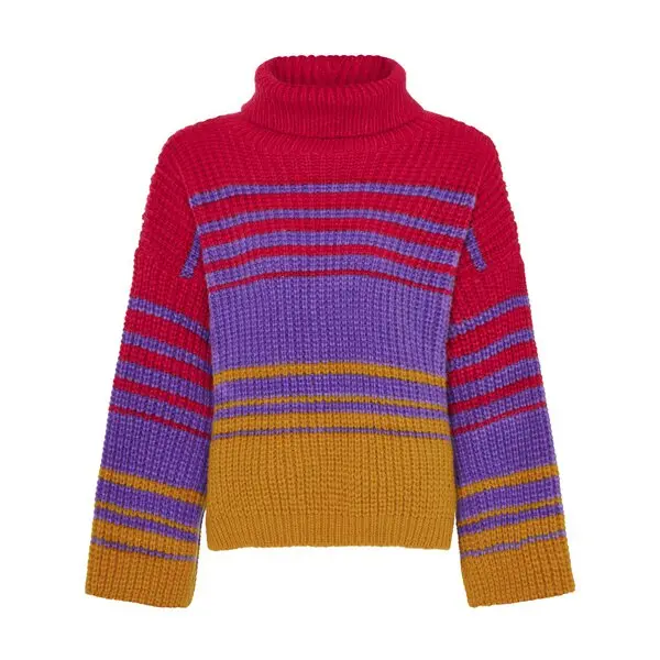 CARA & THE SKY Megan Stripe Roll Neck Jumper Cherry - Red