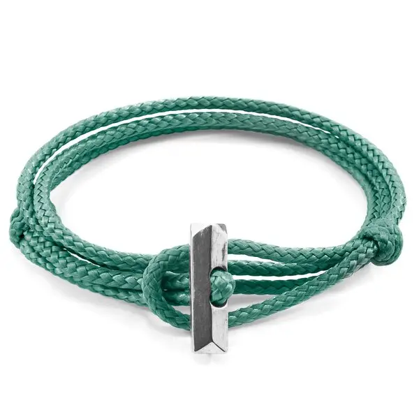 ANCHOR & CREW Mint Oxford Silver & Rope Bracelet - Green