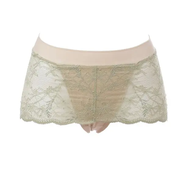 AROMATIQUE Cotton Briefs With Leavers Lace, Pistachio - Green