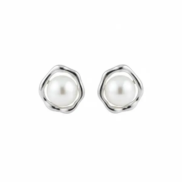 ANGEL BAROCCO Freshwater Pearl Stud Earrings - Silver