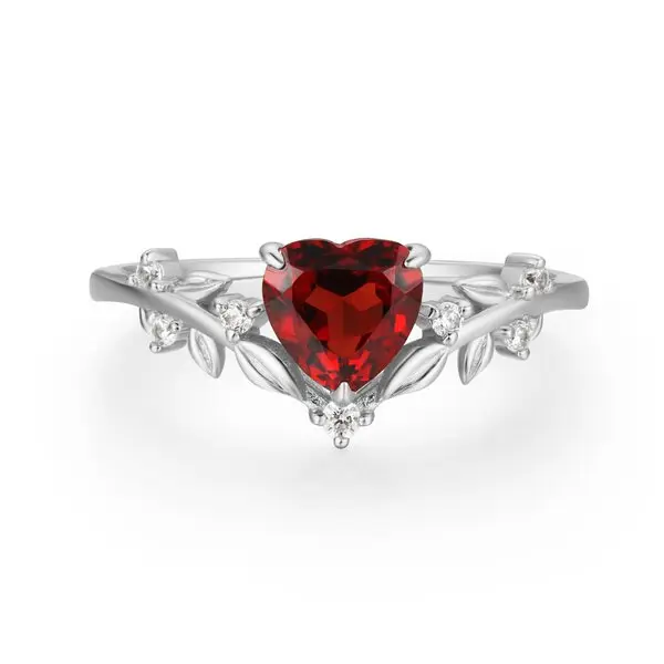 AZURA JEWELRY NEW YORK Heart Desire Mozambique Red Garnet White Gold Vermeil - Silver