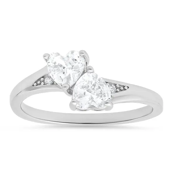 KYLIE HARPER Sterling Double Heart Diamond Cz Ring - Silver