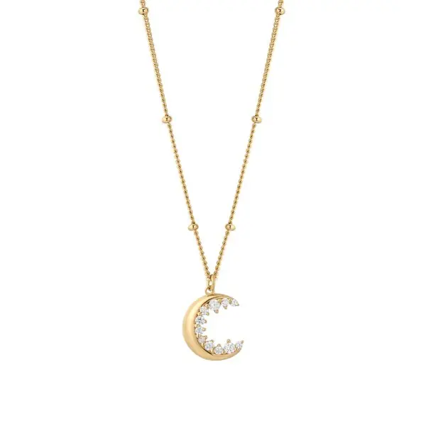 VANCHI Crescent Moon Crystal Charm Beaded Necklace - Gold
