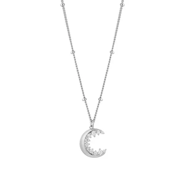 VANCHI Crescent Moon Crystal Charm Beaded Necklace - Silver