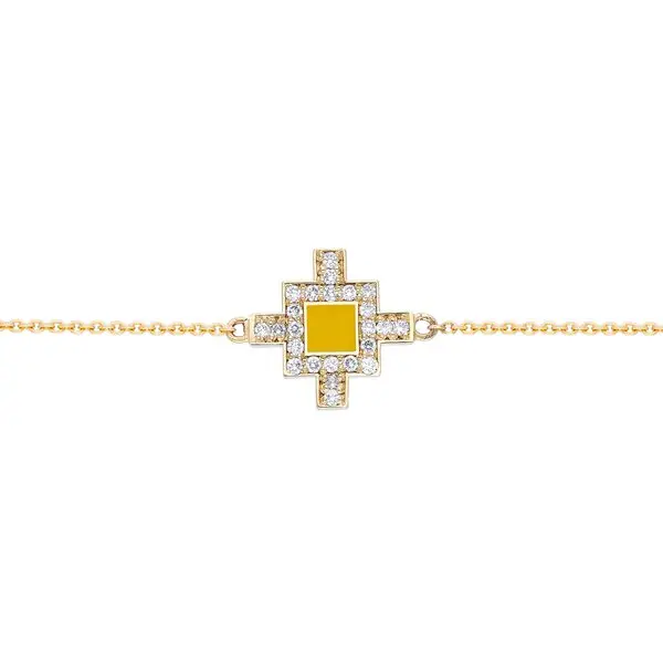 SHEIDA FARROKHI Gold / Yellow Minimal Flower Bracelet Solid Yellow Gold Diamonds Yellow Enamel - Gold/yellow