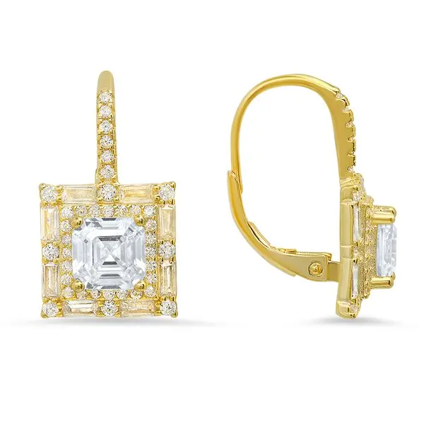 KYLIE HARPER Asscher Cut Halo Diamond Cz Leverback Earrings - Gold