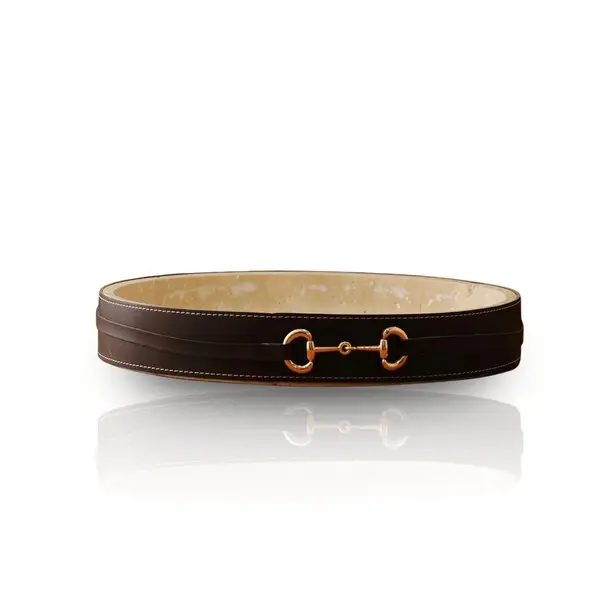 MARLETH Neutrals / Handmade Travertine Tray With Horsebit Detail-brown - Black