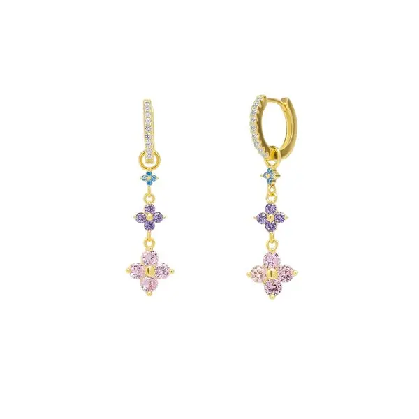 SPERO LONDON Pastel Clovers Pave Blue Purple Pink Drop Earrings - Gold