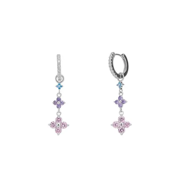 SPERO LONDON Pastel Clovers Pave Blue Purple Pink Drop Earrings - Silver