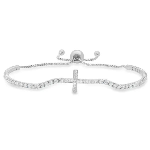 KYLIE HARPER Petite Diamond Cz Cross Adjustable Bracelet In Sterling - Silver