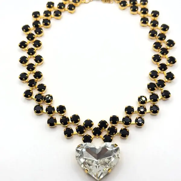 ACHALA HANDCRAFTED Grande Cuore Crystal Beaded Necklace - Black