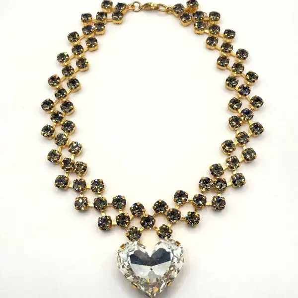 ACHALA HANDCRAFTED Grande Cuore Crystal Beaded Necklace - Grey