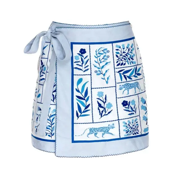 JESSIE ZHAO NEW YORK Blue / White Swim Cover Up Skirt-blue Garden - Blue/white