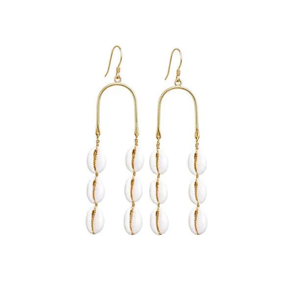 ORIAKU STUDIO Gold / White Nyaar Earrings Three Real Cowrie Shells Handcrafted In Senegal - Gold/white