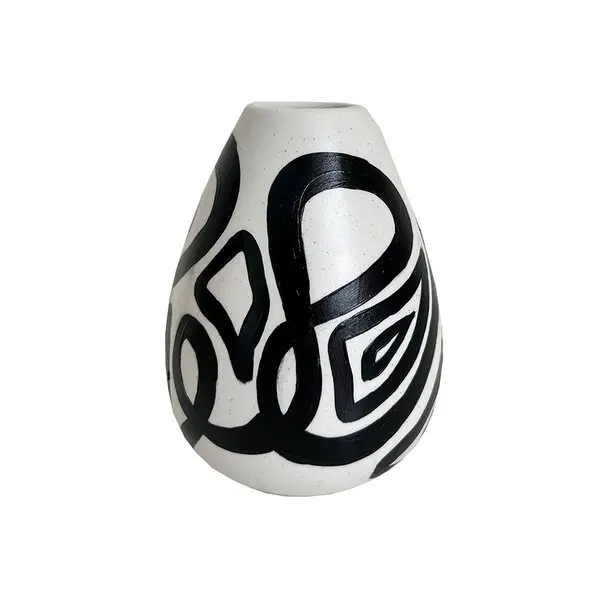 QUILLATTIRE White / Black Mini Black Swirl Round Vase - White/black