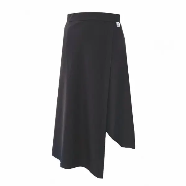 FROCK TALES Lotus Midi Skirt With Asymmetric Hem And Wrap - Black