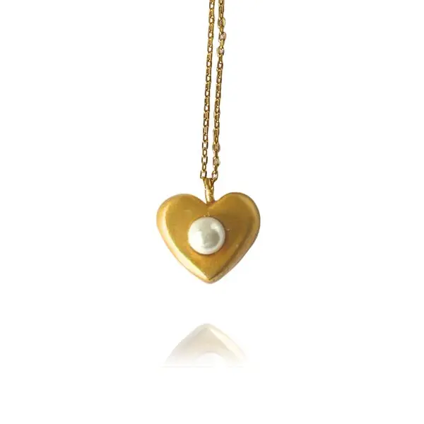 LINYA JEWELLERY Aura Minimal Pearl Heart Necklace - Gold