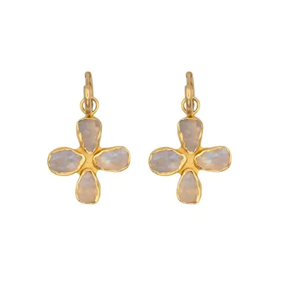 ISOLATED JEWELLERY Moonstone Cross Earrings - Gold