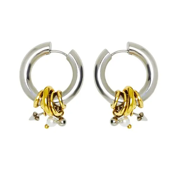 KIREI Silver / Gold Voltage Hoop Earrings Stainless Steel With Freshwater Pearl - Silver/gold
