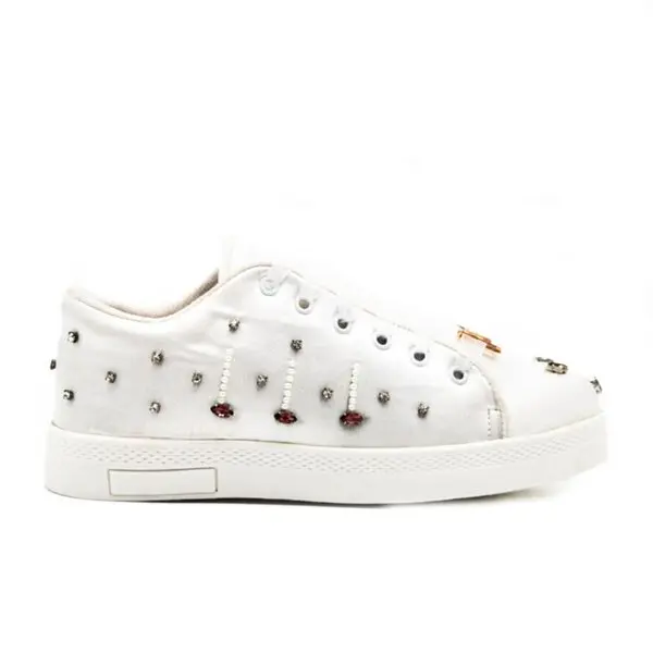 RETTROSE Amara Luxury Satin Handmade Embellished Tennis Shoe - White