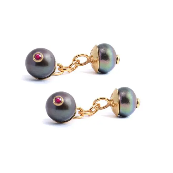 LEE RENEE Peacock Pearl & Ruby Cufflinks - Gold