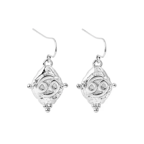 SEVEN SAINTS Cancer Vintage-style Dangle Earrings, White Rhodium Plated - Silver