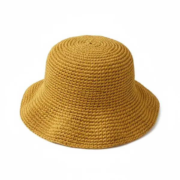 SPRINGMOONATELIER Brown / Yellow Luxury Handmade Raffia Crochet Bucket Hat – Premium Mustard Butterfly - Brown/yellow