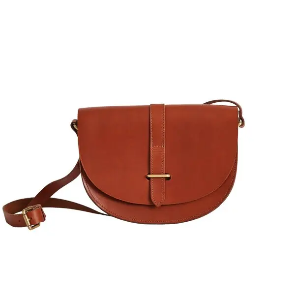 VIDA VIDA Luxury Leather Saddle Bag With Brass Fastening - Brown