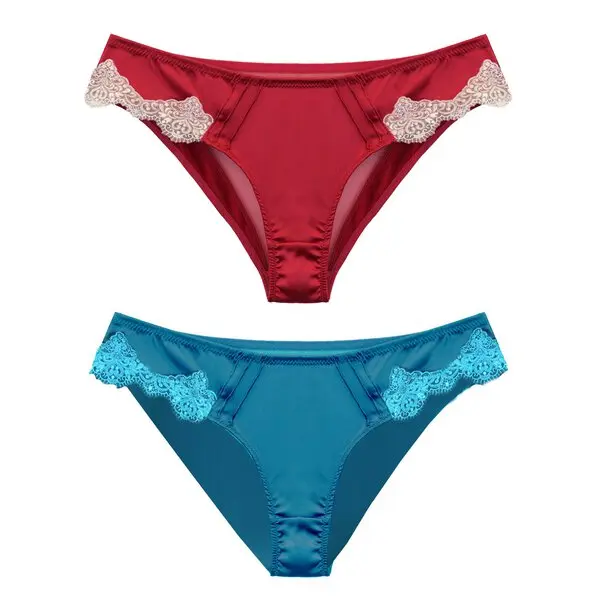 TALLULAH LOVE Blue / Red Two X Opulent Lace Briefs Peacock & Berry Red - Blue/red