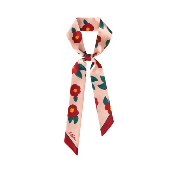 LOST PATTERN Camellia Silk Twill Neck Bow & Pink - Red