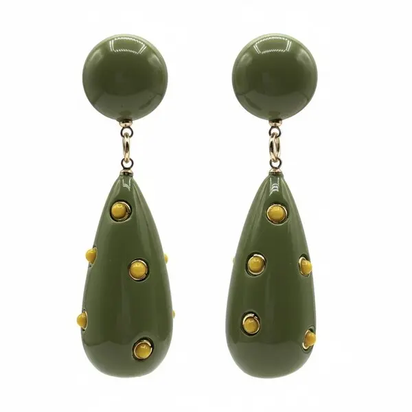MICHAEL NASH JEWELRY Kathryn Olive And Yellow Polka Dot Drop Earring - Green