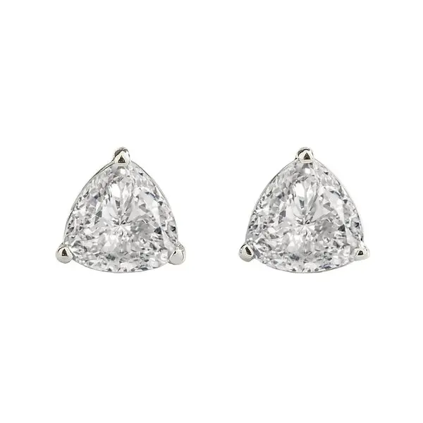 JUVETTI  18k Gold Vermeil Trillion Diamond Solitaire Stud Earrings - White