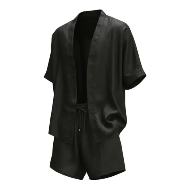 ORIGIN OF HEARTS Mamba Linen Resort Kimono Set - Black